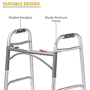 Drive Medical Deluxe 2-Button Folding Walker, Lightweight Walkers for Seniors and Adults, Medical Walker, Bariatric Walker (Up to 350 Pounds), Silver