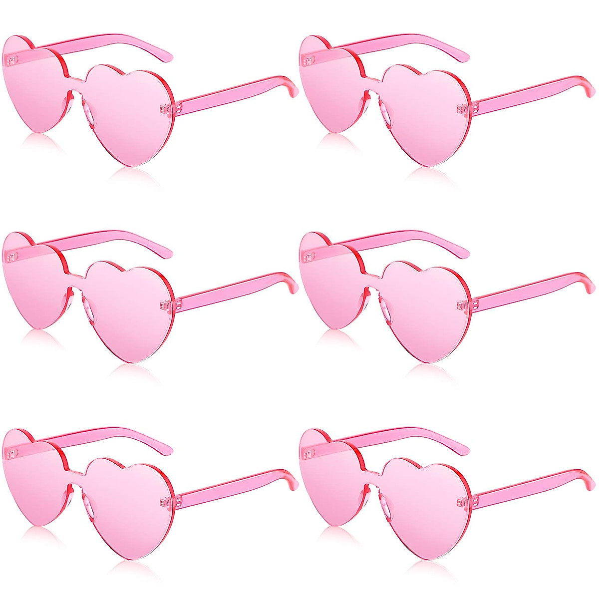 Frienda 6 Pairs Valentines Heart Sunglasses Transparent Love Glasses Tinted Eyewear Rimless Glasses (Light Pink)