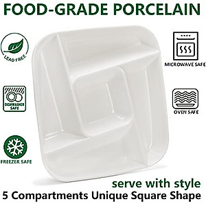 DEAYOU 3 Pack Ceramic Chip and Dip Serving Tray, Porcelain Divided Serving Platter, 10" Decorative Sectional Appetizer Plate, 5-Compartment Stoneware Relish Fruit Dish for Veggie, Snack, Entertaining