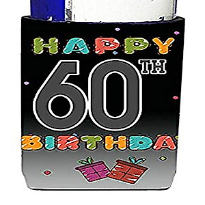 Caroline's Treasures CJ1125MUK Happy 60th Birthday Ultra Hugger for Slim cans Can Cooler Sleeve Hugger Machine Washable Drink Sleeve Hugger Collapsible Insulator Beverage Insulated Holder