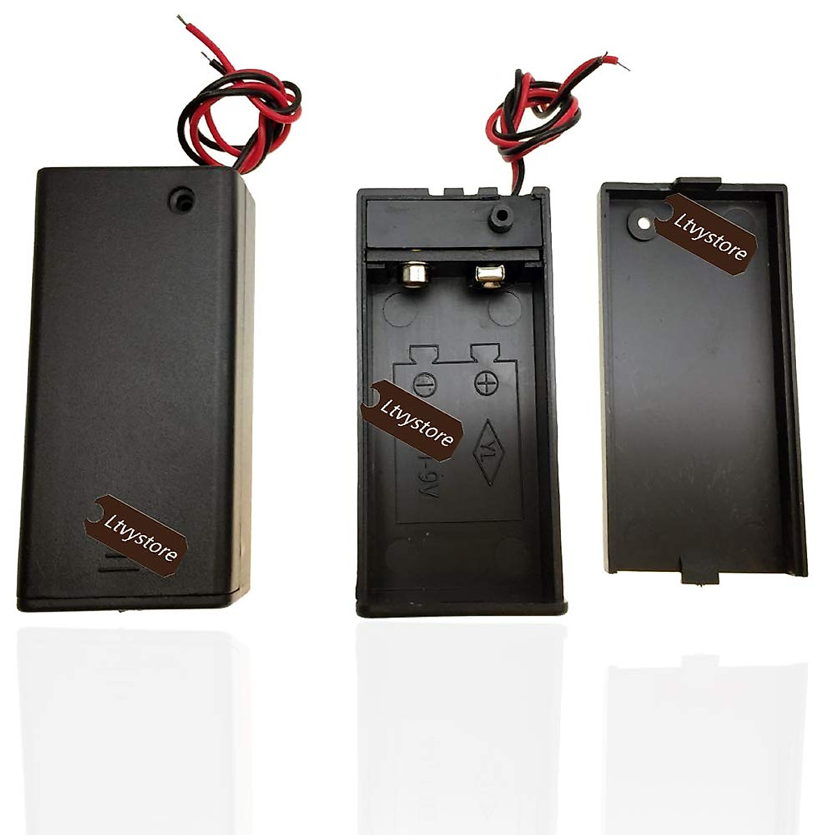 Ltvystore 9V Battery Holder Box Case Black, 10Pcs ABS DIY 9 Volt Battery Storage Holder Case Boxes Pack with ON/Off Switch Power Bank Cases