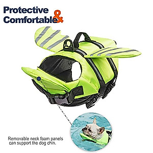 Petglad Dog Life Jacket, Wings Design Pet Life Vest, Reflective Dog Flotation Swim Vest with Chin Float for Pool Beach Boating Surfing Swimming, for Puppy Small Medium Large Size Dogs (Green, S)