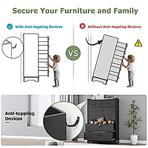 EPHEX Modern Dresser with 6 Drawers, Wood Rustic Tall Chest of Drawers, Black Storage Dressers Organizer for Bedroom, Living Room, Hallway (DDB01)