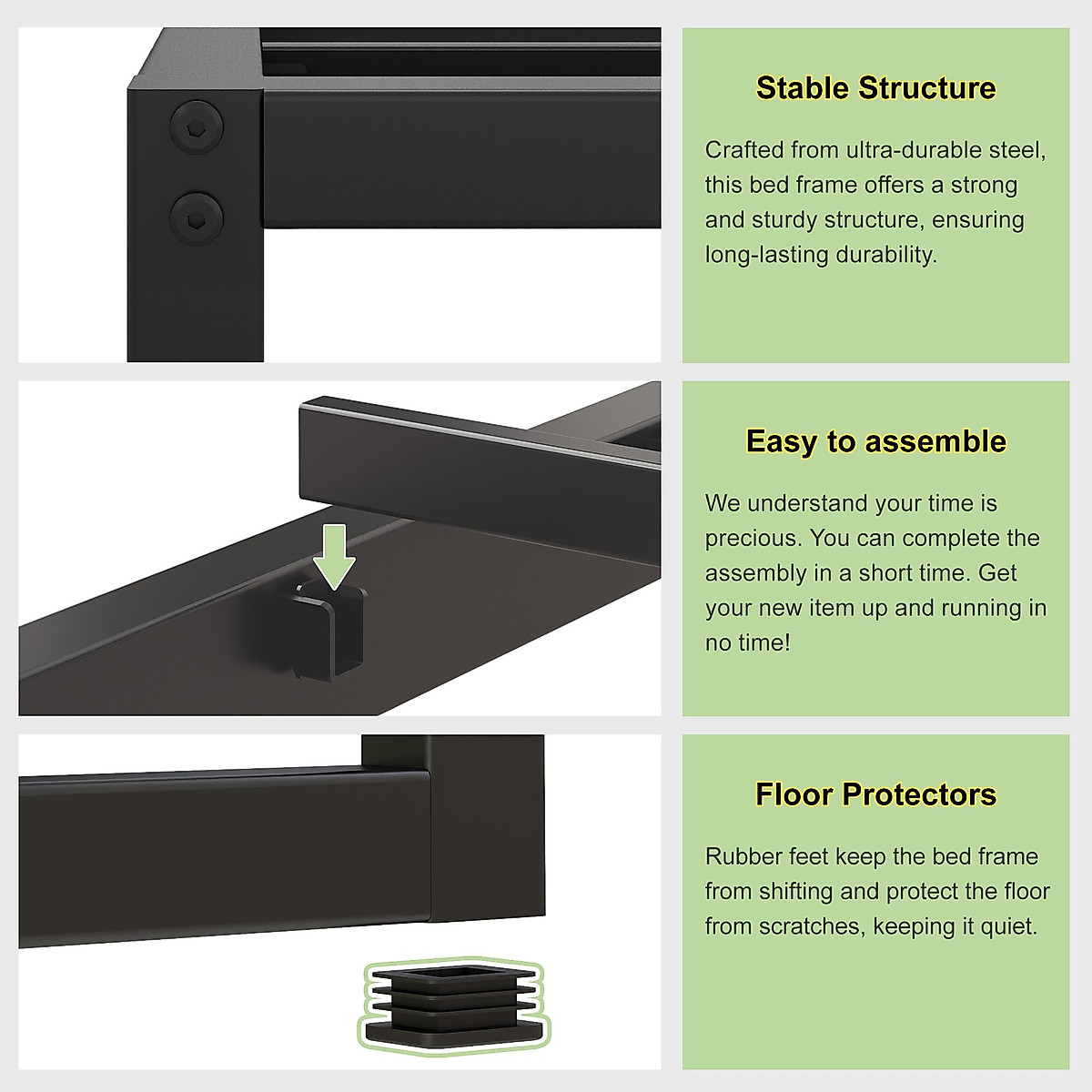 EMODA 12 Inch Full Size Bed Frame Heavy Duty Metal Platform No Box Spring Needed, Easy Assembly Noise Free, Black