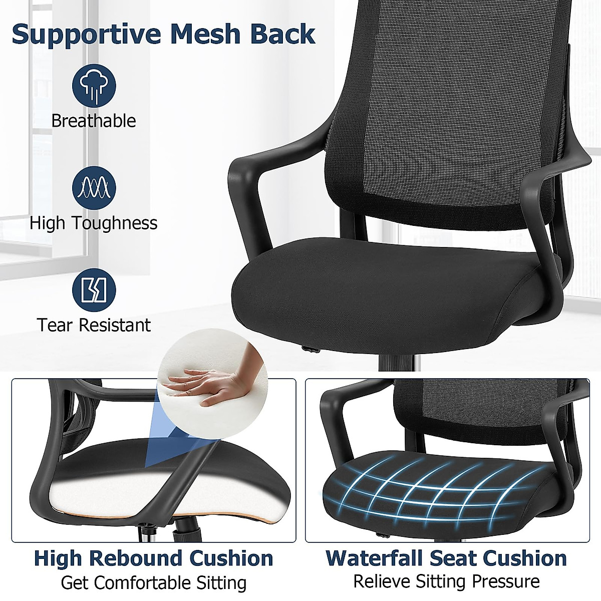 Tangkula Height Adjustable Ergonomic Office Chair, Swivel Computer Chair with Breathable Mesh Back, Mobile Desk Chair with Armrest, Comfortable PC Chair Home Office Chair for Study, Office, Game Room