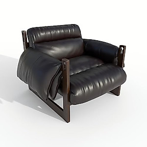 Oversized Accent Chair, Down-Filled Upholstered Armchair, Mid Century Oil Wax Leather Wood Legs, Adjustable Comfy Singel Sofa, Lazy Lounge Chair 33.5'' W for Living Room, Bedroom, Office, Dark Brown