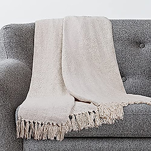 Americanflat 100% Cotton Throw Blanket for Couch - 50x60 - All Seasons Neutral Lightweight Cozy Soft Blankets & Throws for Bed, Sofa or Chair. Indoor or Outdoor [Cream Herringbone]