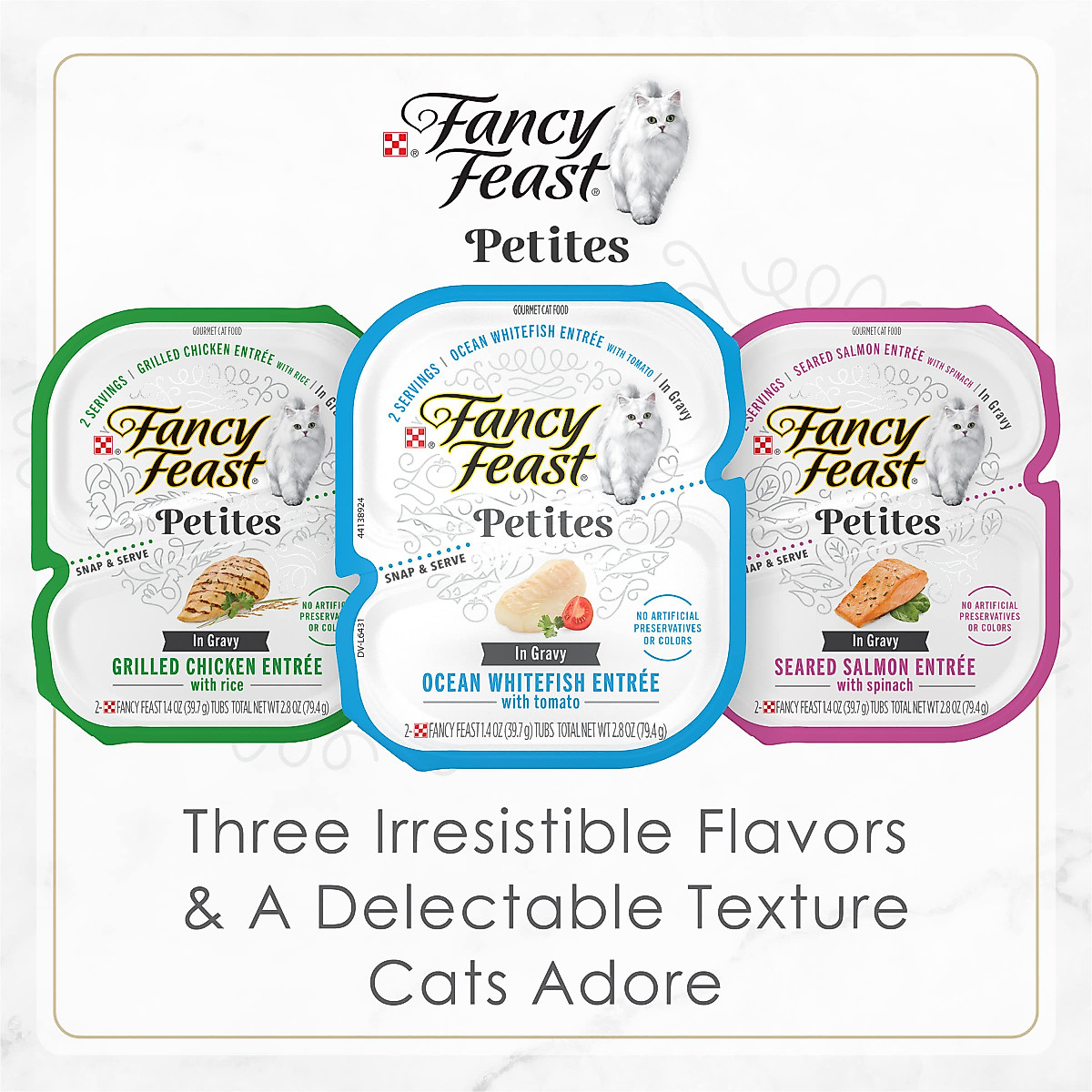Purina Fancy Feast Gourmet Wet Cat Food Variety Pack, Petites Gravy Collection, break-apart tubs, 24 servings - (Pack of 12) 2.8 oz. Tubs