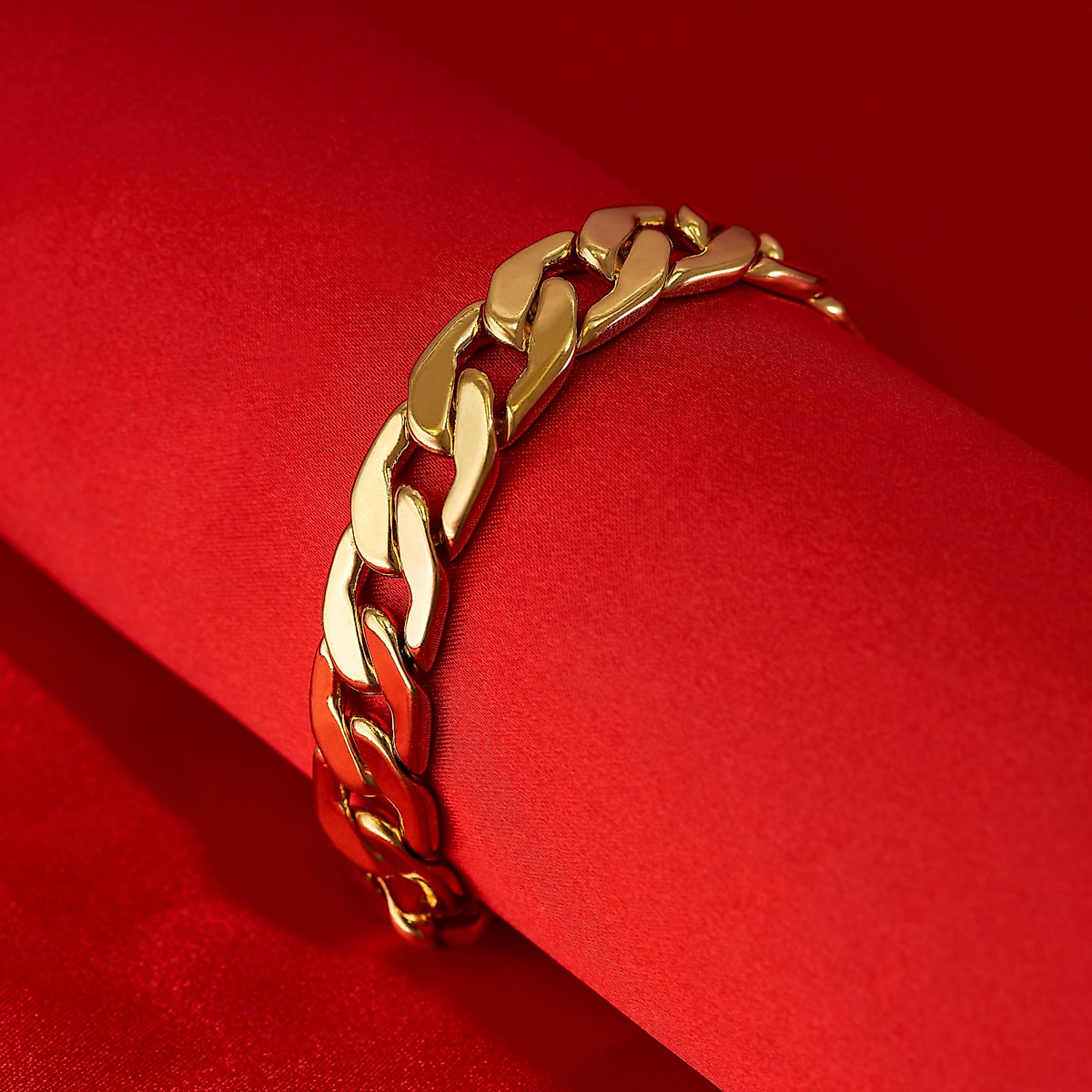 LIFETIME JEWELRY 11mm Flat Cuban Link Chain Bracelet for Men & Women 24k Gold Plated (Gold, 8 inches)