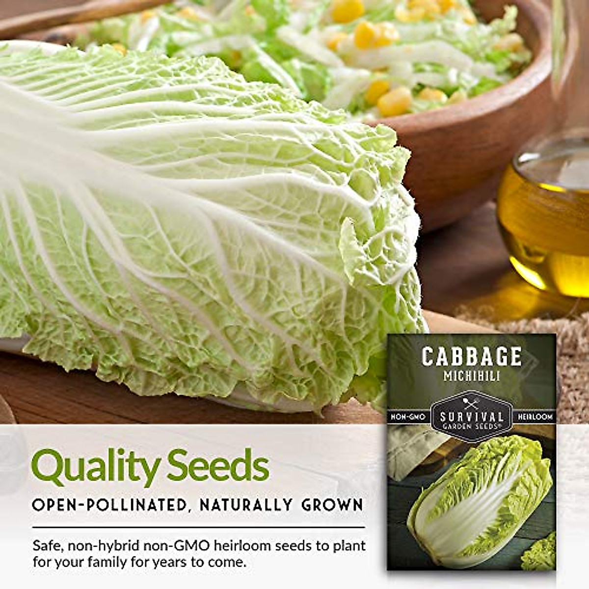 Survival Garden Seeds - Michihili Napa / Nappa Cabbage Seed for Planting - Pack with Instructions to Plant and Grow Brassica Vegetables in Your Home Vegetable Garden - Non-GMO Heirloom Variety
