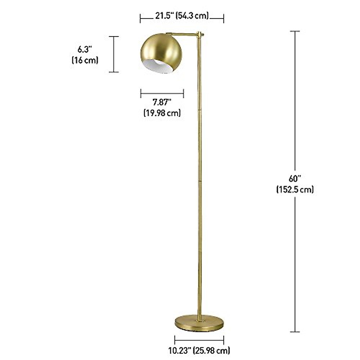 Globe Electric 12915 60" Floor Lamp, Gold, Satin Finish, in-Line On-Off Switch, Floor Lamp for Living Room, Floor Lamp for Bedroom, Home Improvement, Reading Lamp, Home Office Accessories, Floor Lamp