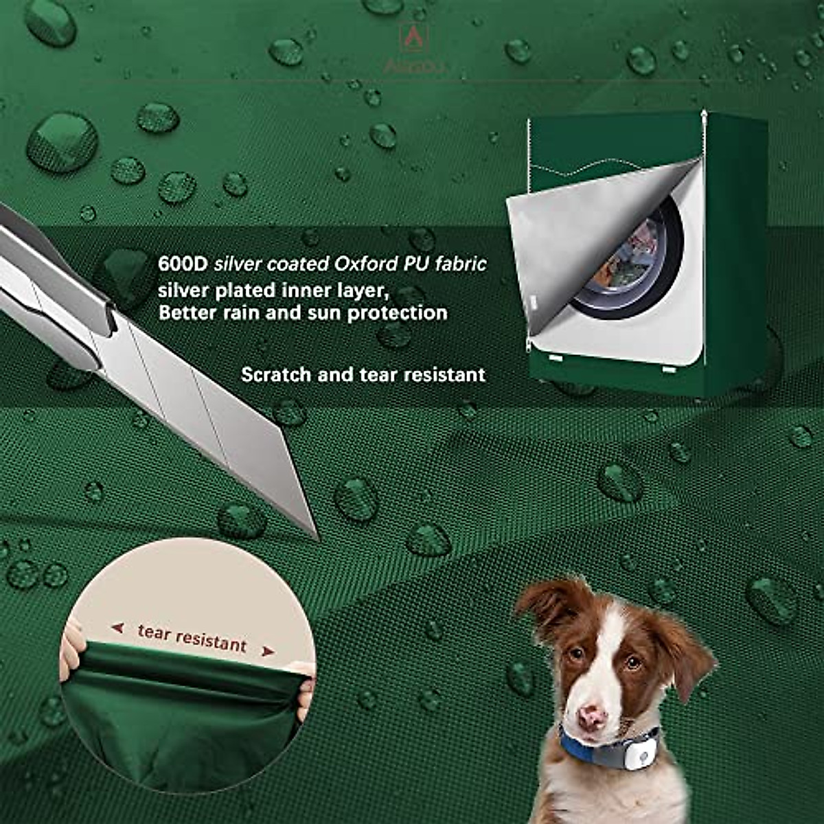 AlaSou Washer Dustproof Cover Front Load Washing Machine Dryer Protector Sunscreen Waterproof Cover (Dark Green, 27"W x 33"D x 39"H)