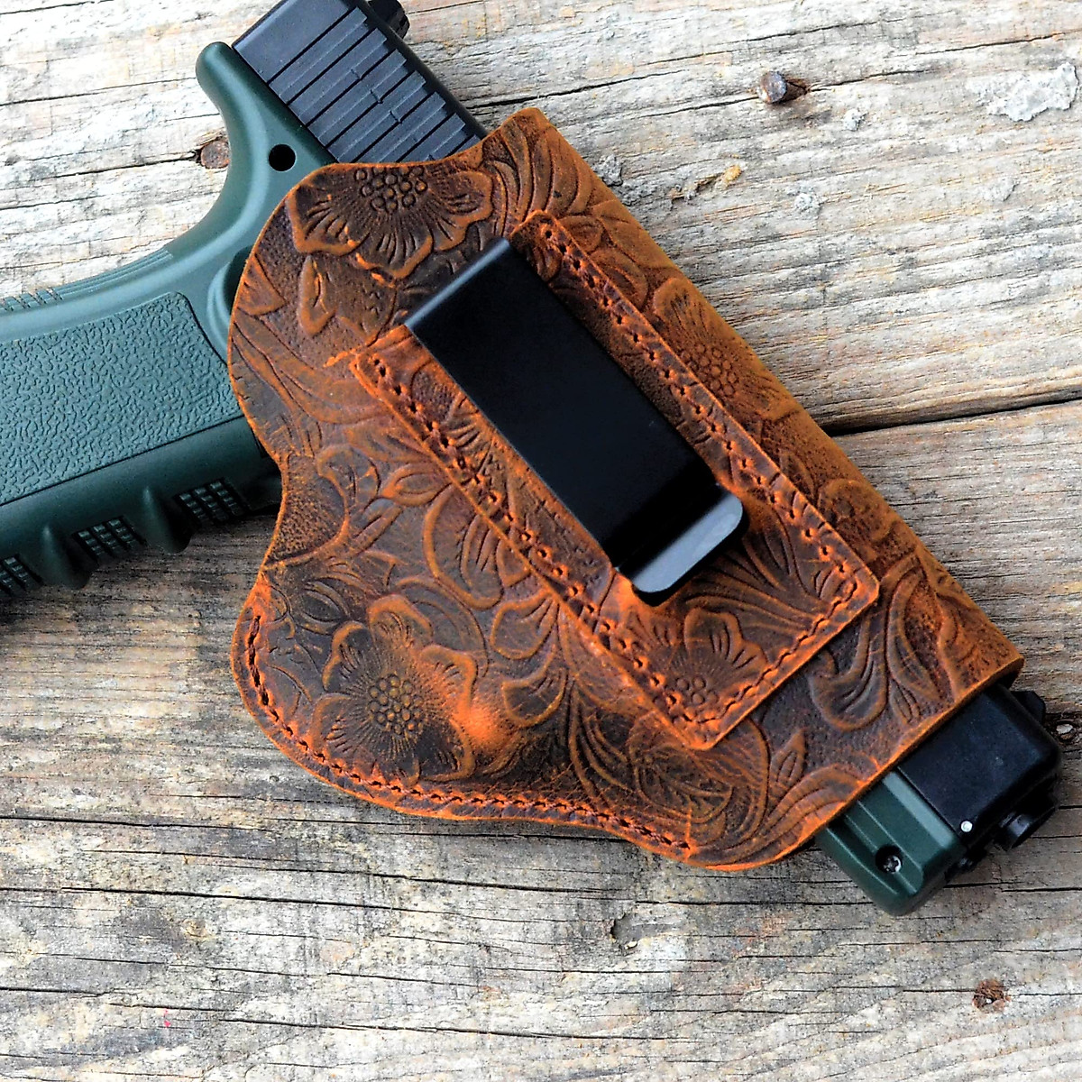 JJNUSA Leather IWB Holster, Genuine Leather Gun Holster for Glock 19 42 43X, Ruger LCP LC9S Security 9 Max 9, Taurus G2 G2C G3C GX4, Springfield Hellcat XD, Sig P365 P320, M&P Fits Most 9mm Flower