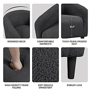 Yaheetech Accent Chairs Set of 2, Furry Living Room Chairs, Sherpa Barrel Chairs with Cozy Soft Padded, Boucle Fabric Armchais for Living Room Bedroom Reception Room Office, Dark Gray