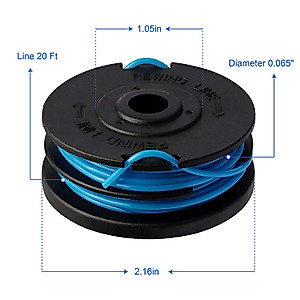 THTEN 2900719 Trimmer Spool Line Replacement for Greenworks 20ft 0.065 inch 2101602 2101602A STBA40B210, 2101602, ST40B410, BST4000 Dual line String Trimmers 6 Pack