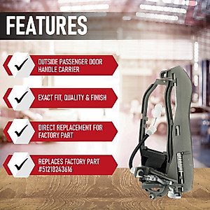 AA Ignition Front Passenger Side Door Handle - Right Side Replaces 51218243616, Compatible with BMW X5 2000, 2001, 2002, 2003, 2004, 2005, 2006 - Exterior Car Door Handle Carrier Assembly Replacement