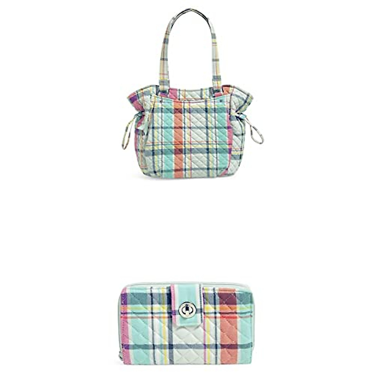 Vera Bradley womens Cotton Glenna Satchel Purse Handbag, Pastel Plaid - Recycled Cotton, One Size US withVera Bradley womens Cotton Turnlock With Rfid Protection Wallet, Pastel Plaid