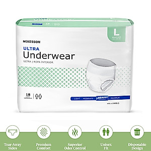McKesson Ultra Underwear, Incontinence, Heavy Absorbency, Large, 72 Count