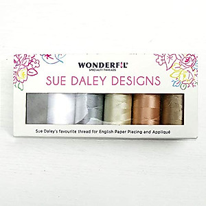 WonderFil Sue Daley Designs Neutrals Specialty Threads, 6 x 273yd spools 2-Ply 80wt Cottonized Soft Polyester Silk-Like Thread Fine Sewing English Paper Piecing EPP Applique Sewing Decobob