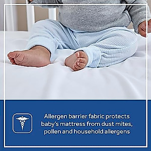Sealy Allergy Protection Plus Waterproof Fitted Toddler Bed and Baby Crib Mattress Pad Cover Protector, Noiseless, Machine Washable and Dryer Friendly, 52" x 28" - White