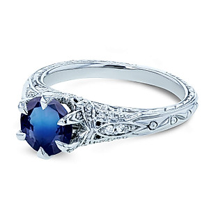Kobelli Sapphire and Diamond 6-Prong Antique Style Engagement Ring 1 1/6 CTW 14k White Gold, 8