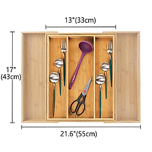 Utoplike Bamboo Expandable Kitchen Drawer Organizer and Bamboo Cutlery Tray Silverware,(11.5"-18" )W X 15"H X 2.4“D (Small)