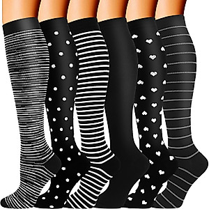 Double Couple 6 Pairs Compression Socks Women Men 20-30 mmHg Knee High Compression Stockings for Athletic Flight Travel Nurses Pregnancy