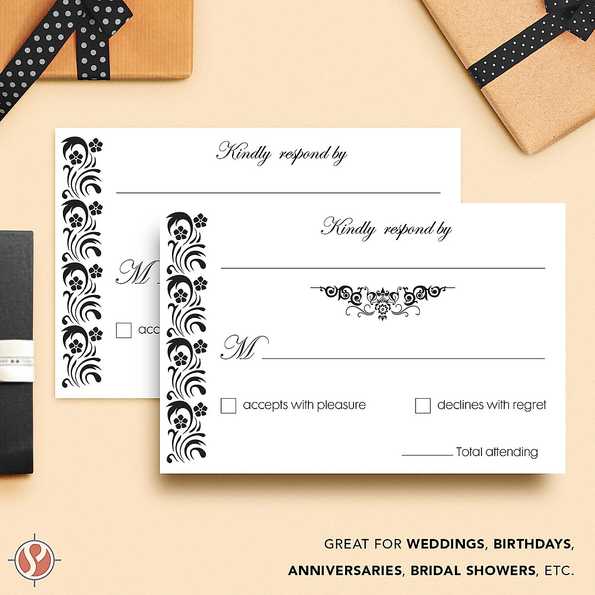 RSVP Wedding Return 4" x 6" Cards and Envelopes – Blank Reply Response Card for Weddings, Rehearsal Dinners, Baby and Bridal Showers, Birthdays, Engagements, Bachelorette Parties – 50 per Pack