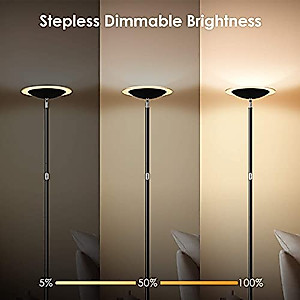 Dimmable Floor Lamps for Living Room, 71" Torchiere Floor Lamp with Touch Control, 20W LED Bright Tall Pole Lamp, 3000K Daylight, Modern Standing Lamp for Bedroom/Office/Den, Sky Stand up Lamp Black