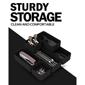 Organizer Drawers, Storage Plastic Desk Bins Stackable Organizers Tray, Bathroom Dividers Small Makeup Bin Clothes Organizing Trays for Containers Vanity Office Cabinet Desktop Compartment, Black