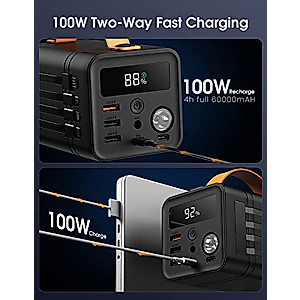 Laptop Power Bank 60000mAh/222Wh,100w usb c Charger Fast Charging ,External Battery Power Banks with Built in Cable, Compatible with iPhone 14/13 Series, Samsung, MacBook, surface,HP,Dell, and More