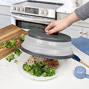 Tovolo 47006-200 Set of Three Collapsible Microwave, Lid for Reheating Food, Meal Prep Gadget, No Mess Folding Plate Cover Kitchen Tool, Set of 3, Charcoal, 3 Count