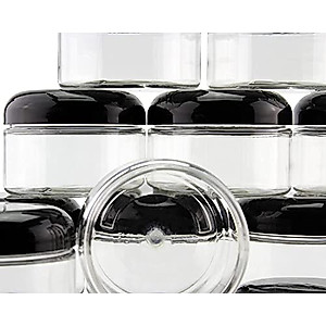 Cornucopia 4-Ounce Clear Plastic Jars (12-Pack); Jars w/Black Domed Lids for Cosmetics, Kitchen Spices, Crafts & Office