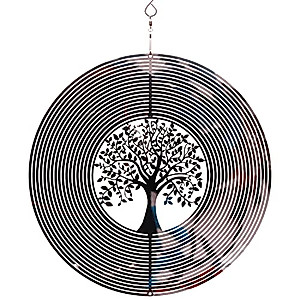 SPRING SONG Wind Spinner 3D Stainless Steel Indoor Outdoor 10" Mirrored Stainless Steel Tree of Life Decoration Crafts Ornaments Kinetic Yard Art, Hanging Wind Spinners Decor Gifts