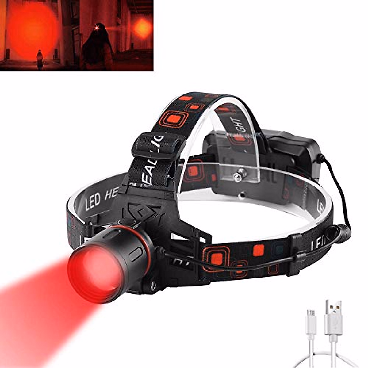 PROFORUS Hunting Headlamp Red Light Rechargeable, 1000 Lumens Red LED Head Light Zoomable Red Light Headlamp Waterproof 3 Modes for Coon Hog Coyote Varmint Hunting, Astronomy, Stargazing