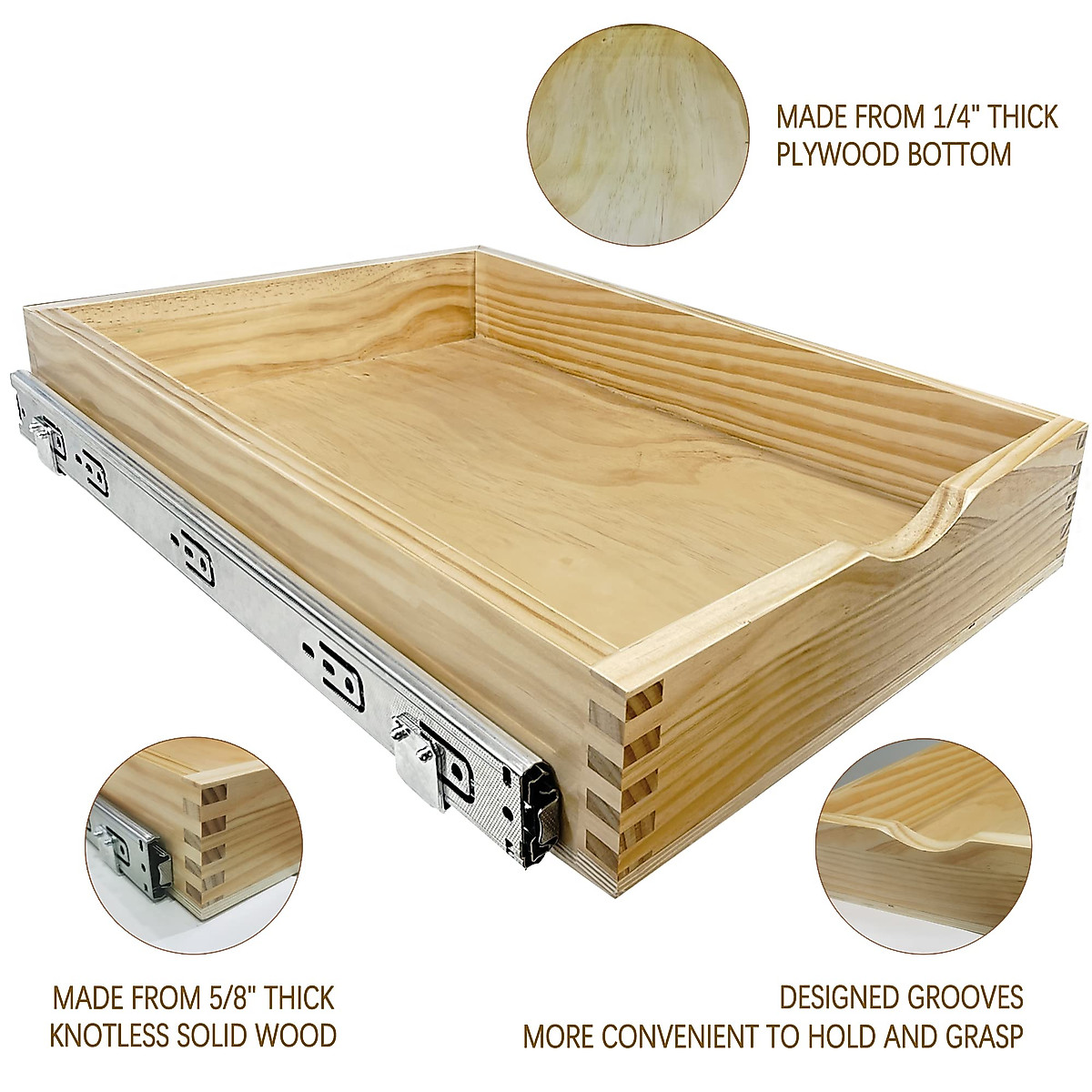 Pull Out Cabinet Organizer Pull Out Drawers for Kitchen Cabinets Wood Cabinet Slide Out Shelves Storage Slide Out Shelf Pantry Drawers, 14”W x 21”D, Requires At Least 15.5” Cabinet Opening, Finished