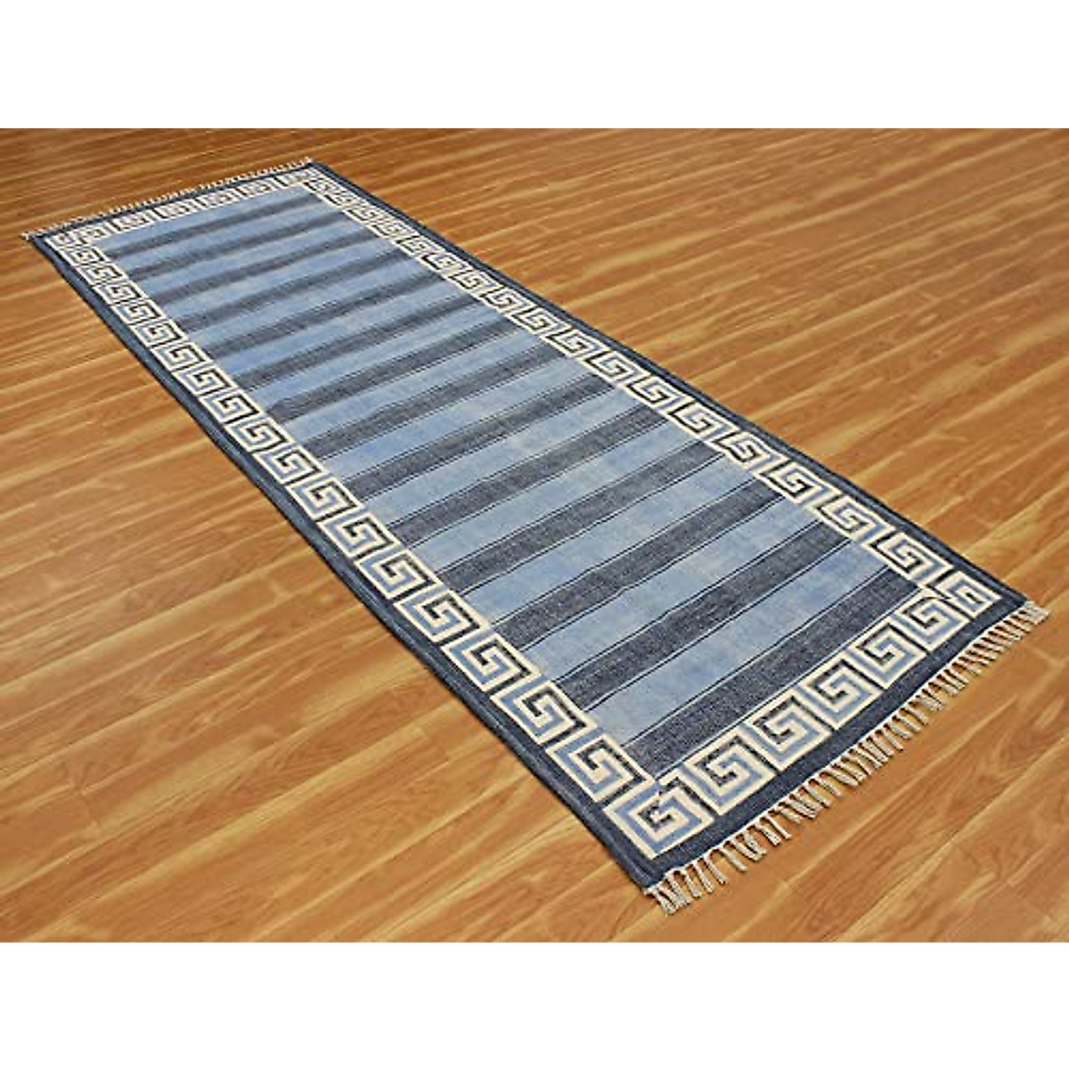 Casavani Hand Block Printed Cotton Dhurrie Striped Tassel Rug Boho Area Rug Easy Care Washable Rugs for Doormat Entryway Living Room Bedroom Hallway Balcony 6x12 Feet Runner