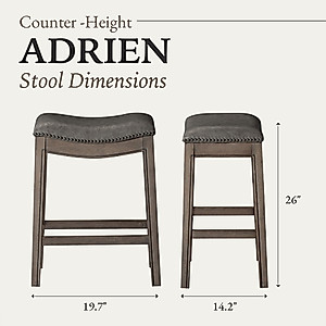 Maven Lane Adrien 26 Inch Counter Height Backless Saddle Barstool in Reclaimed Oak Finish with Ronan Stone Vegan Leather Cushion Seat