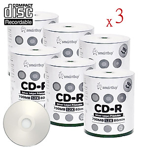 Smartbuy 1800-disc 700mb/80min 52x CD-R Silver Inkjet Hub Printable Blank Recordable Media Disc