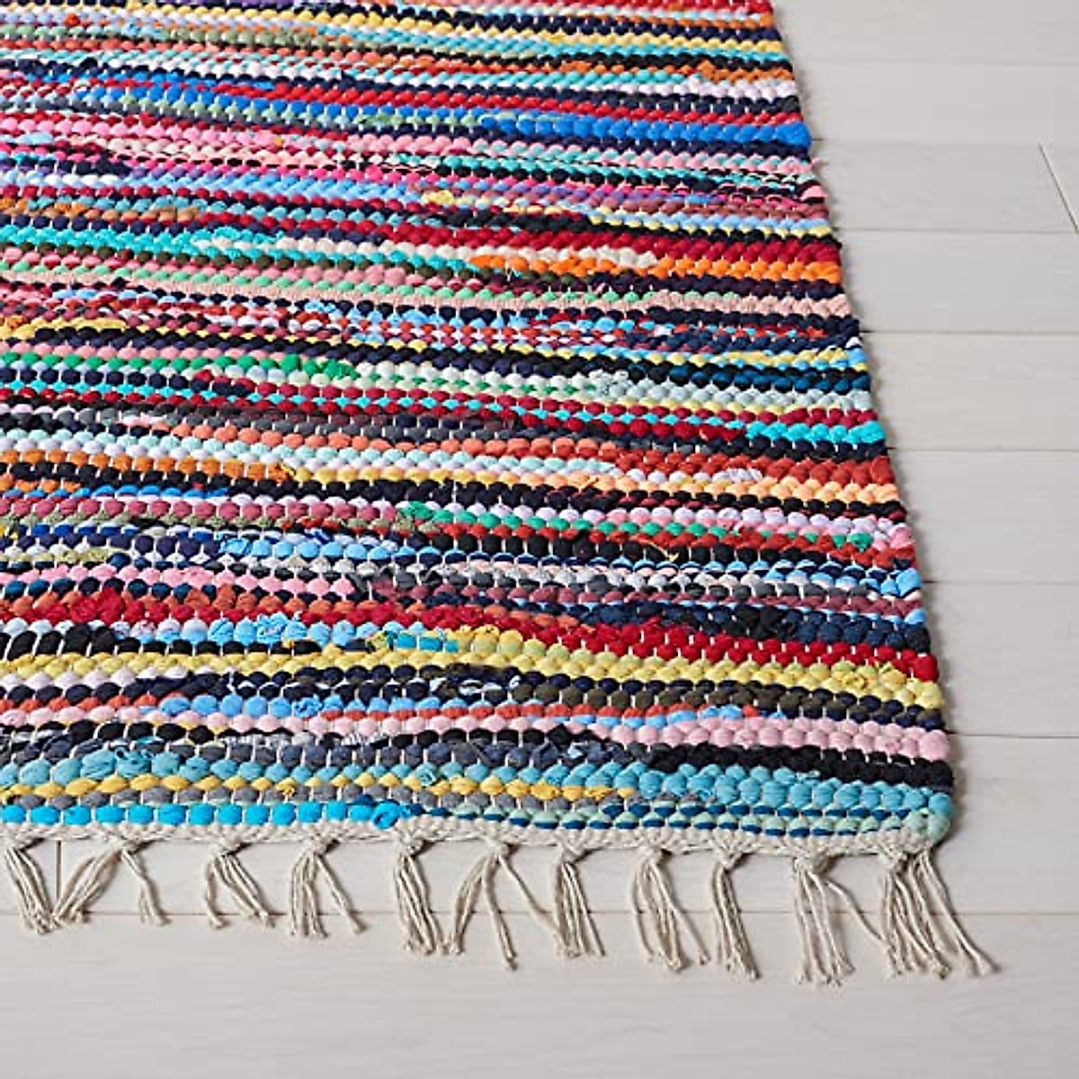 SAFAVIEH Rag Rug Collection Area Rug - 6' x 9', Multi, Handmade Boho Stripe Cotton, Ideal for High Traffic Areas in Living Room, Bedroom (RAR128G)