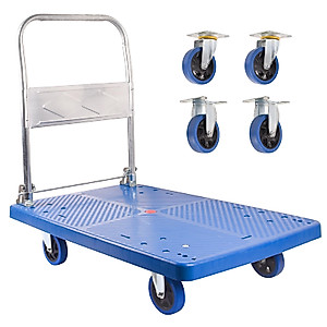 LCyindu 1320LBS Push Cart Dolly,Foldable Platform Truck Dolly with 360° Swivel Wheels, Space-Saving Design, Heavy Duty Hand Flatbed Cart Moving Cart for Loading,Groceries, Garage, Warehouse