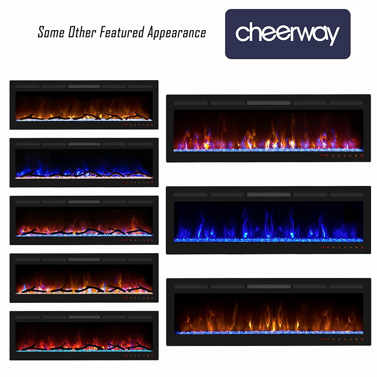 Cheerway 42 Inch Electric Fireplace, Recessed Fireplace Insert and Wall Mount Fireplace Heater with Remote & Touch Control, Adjustable Flame Color & Brightness, Log Set & Crystals, Child Lock & Timer