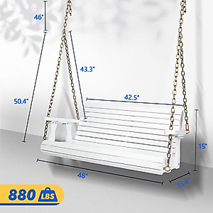 VINGLI Upgraded Patio Wooden Porch Swing for Courtyard & Garden, Heavy Duty 880 LBS Swing Chair Bench with Hanging Chains for Outdoors (4 FT, White)