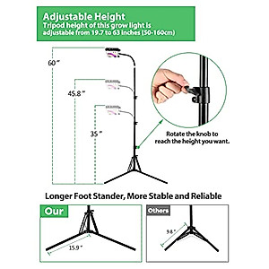Otdair Grow Light with Stand, Full Spectrum Plant Light for Indoor Plants, Grow Lamp with 35-60 Inches Adjustable Longer Tripod Feet Stand, LED Standing Floor Grow Lamp for Tall Plants