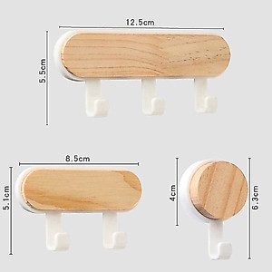 Wooden Wall Hook, Self Adhesive Key Holder Decorative Storage Rack Creative Hanger, Wall Mounted Clothes Hook Bathroom Supplies(3 Hooks,Black)