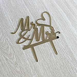 AMINJIE Mr and Mrs Cake Topper - Wedding, Engagement, Wedding Anniversary Cake Toppers Decorations, Mirror Gold Acrylic