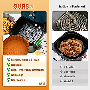 Air Fryer Silicone Liners, Znben 8 Inch Reusable Silicone Air Fryer Basket for Oven Non Stick Heat Resistant Air Fryer Silicone Pot for Oven Dishwasher Safe Fits 3-7 Qt Air Fryer 2Pack (Grey+Brown)