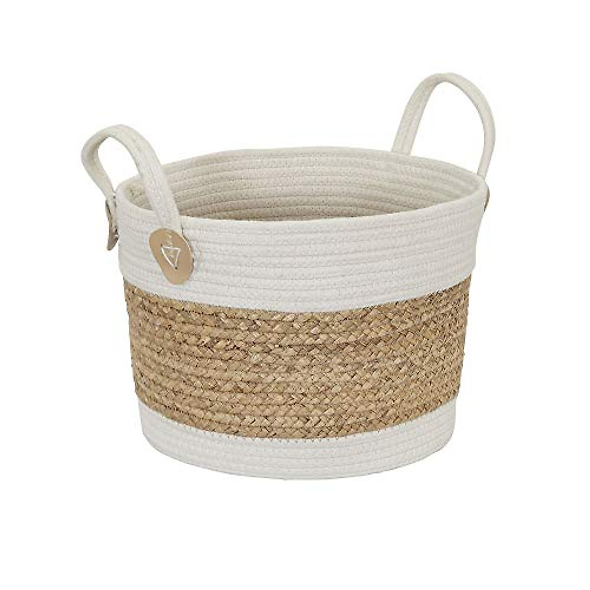 Household Essentials White and Brown Woven Cotton Rope and Hyacinth Basket