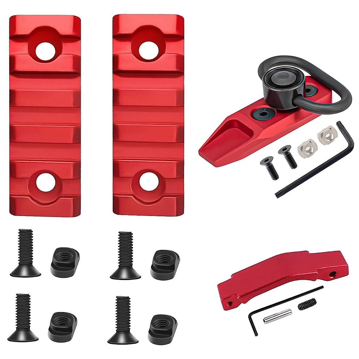 Combo of 5 Slots Mloc Picatinny Rail With Trigger Guard And QD Kit Push Button