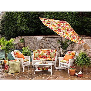 Pillow Perfect Bright Floral Outdoor Throw Accent Pillow, Plush Fill, Weather, and Fade Resistant, Large Square - 18.5" x 18.5", Green/Orange Muree, 2 Count